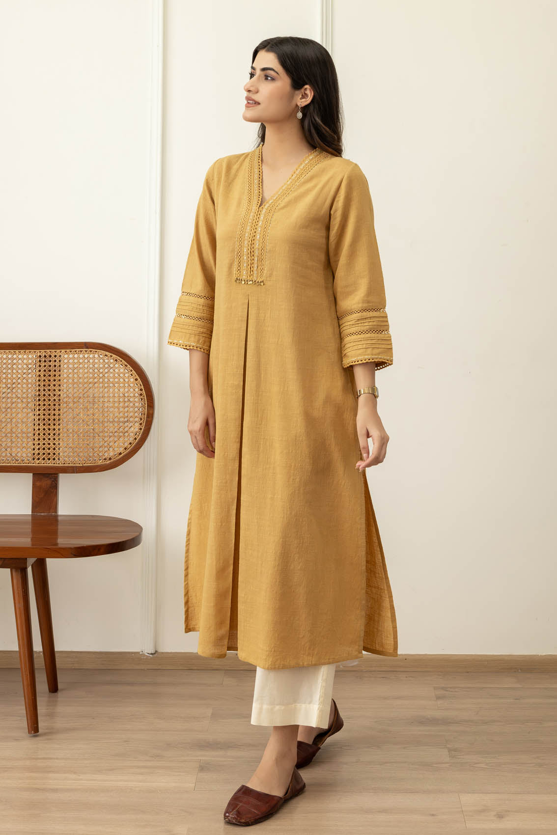 Mustard Lace Kurta – Cottons Jaipur