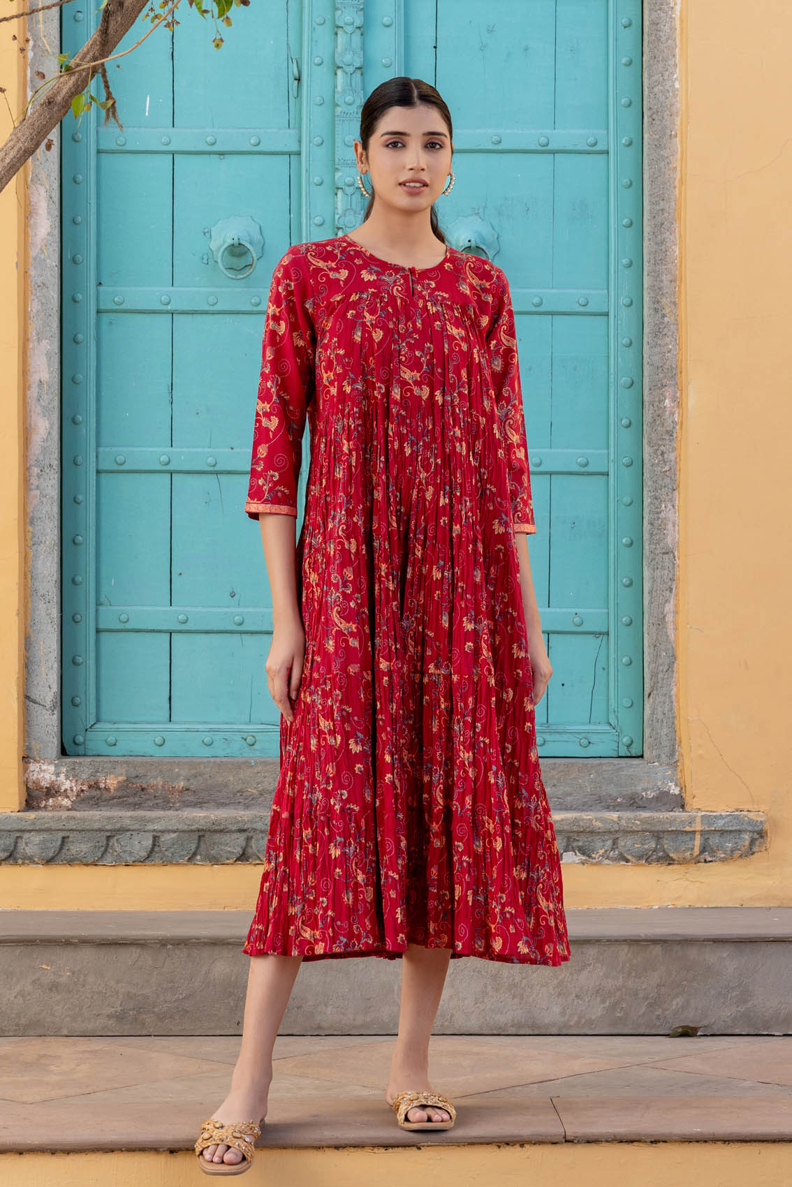 Dotted Paisley Tiered Dress – Cottons Jaipur